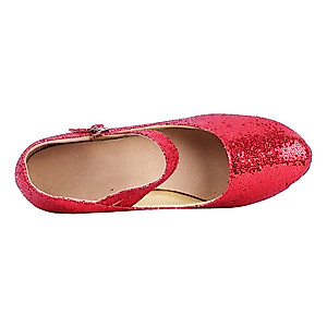 Honeystore Women's Soft Ground Mary Jane Glitter Dance Shoes Red 8 B(M) US