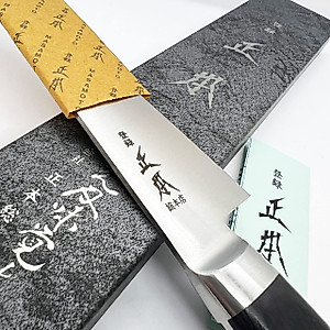 MASAMOTO AT Japanese Honesuki Boning Knife 5.7" (145mm) Made in JAPAN, Kitchen Deboning Knife for Chicken and Meat Cutting, Sharp Japanese Stainless Steel Blade, Full Tang Pakkawood Handle, Black