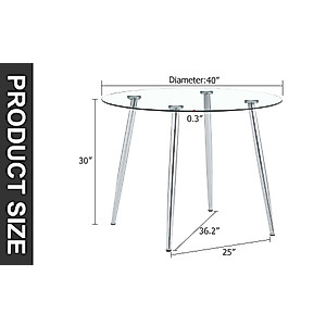 VUMALL 40" Diameter Round Dining Table Heavy Duty Round Kitchen Table, Easy to Assemble Tempered Glass Table Top with Chrome Metal Legs for Restaurants and Conference Rooms