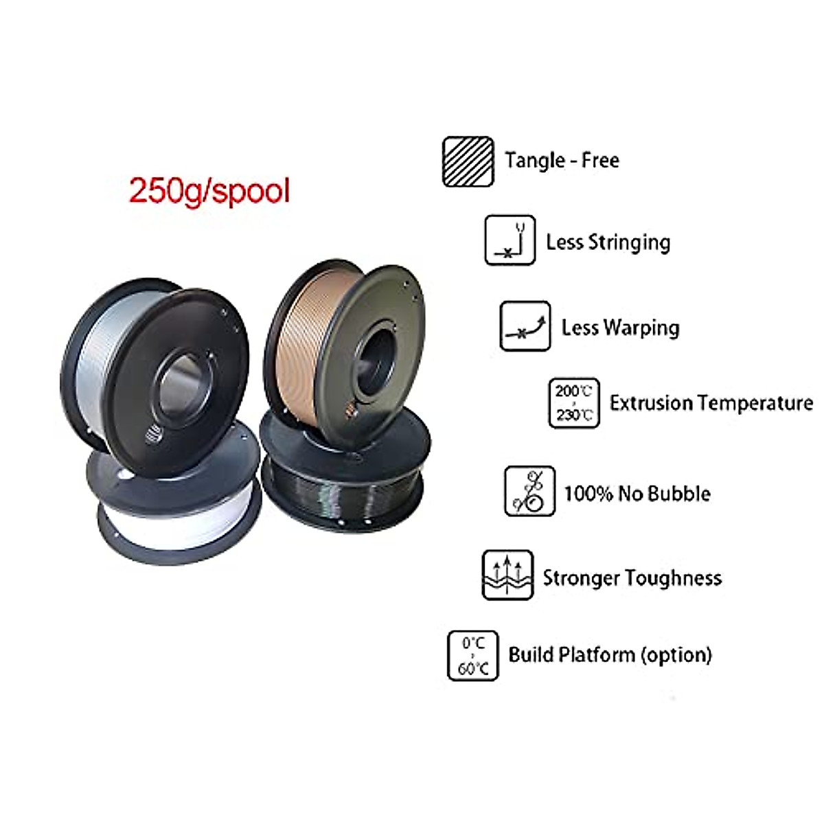 Maths PLA+ 3D Printer Filament 1.75mm (±0.02 mm), 0.25Kg/Spool, Total 1Kg/2.2lb, Independent Vacuum Package. 4 Colors Pack for 3D Printer & 3D Pen-Golden(Dark), Silver, Black, White