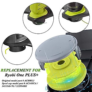 Weed Wacker String Compatible for Ryobi One Plus+ AC80RL3, 11 FT/0.080 Inch String Trimmer Twisted Line, Spool Replacement for Ryobi 18v, 24v, 40v Cordless Trimmers (6 Spools+2 AC14HCA Caps Cover)