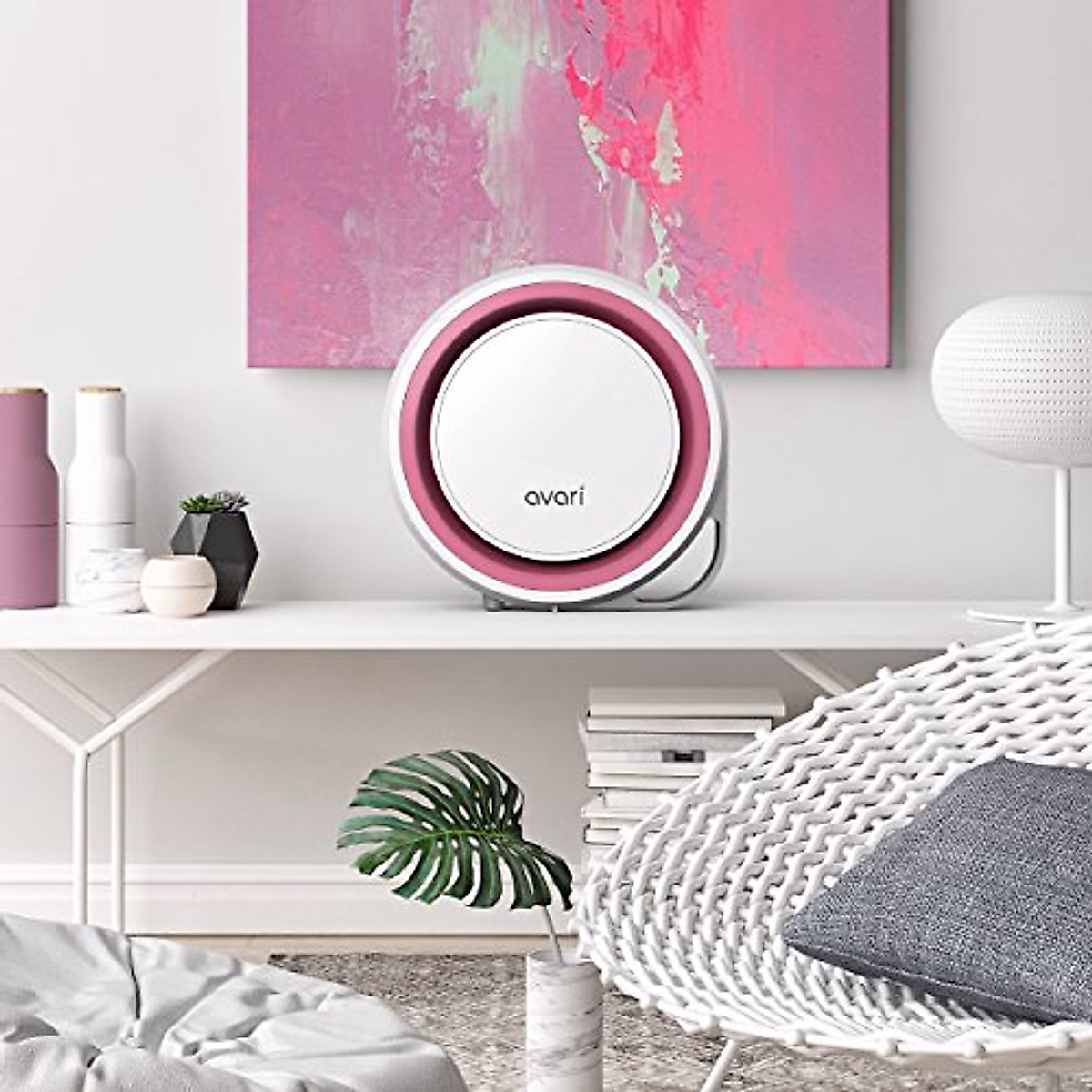 AVARI™ 525 Pink Desktop Personal Air Purifier for Filtering Personal Breathing Zone. Ultra Quiet Electro-Static Filters to 0.1 Micron