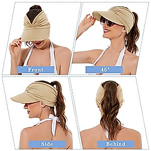 Zando Womens Sun Visor Hat Wide Brim Sun Hats for Women UV Protection Hat Packable Womens Visors for Summer Hats for Women Beach Hat Tennis Sun Visors for Women with Ponytail Hat Beige Visor
