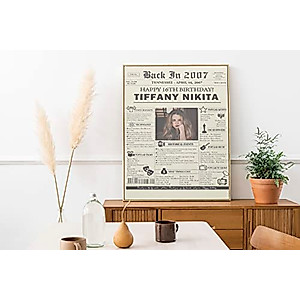 16th Birthday Decorations For Women, Men, Him, Her - Custom Poster Party Decor Gifts With Personalized Birth Date, Photo - Back in Newspaper