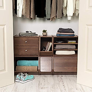 IRIS USA 3-Shelves Modular Wood Stacking Storage Box, for Office Closet and Nightstand, Easy Assembly, Customizable, Stacking Storage Boxes, Walnut