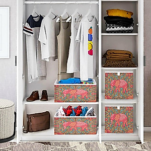 Kigai Paisley Elephant Cube Storage Bin, Large Collapsible Organizer Storage Basket for Home Office Décor, 11 x 11 x 11 in