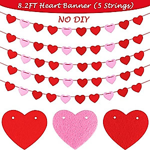 Valentine Felt Heart Garland for Valentines Day Decor, No DIY, 50 Pcs - Valentines Heart Banner for Valentines Day Decorations, Wedding Anniversary Decorations, Felt Hearts, Love Romantic Decorations