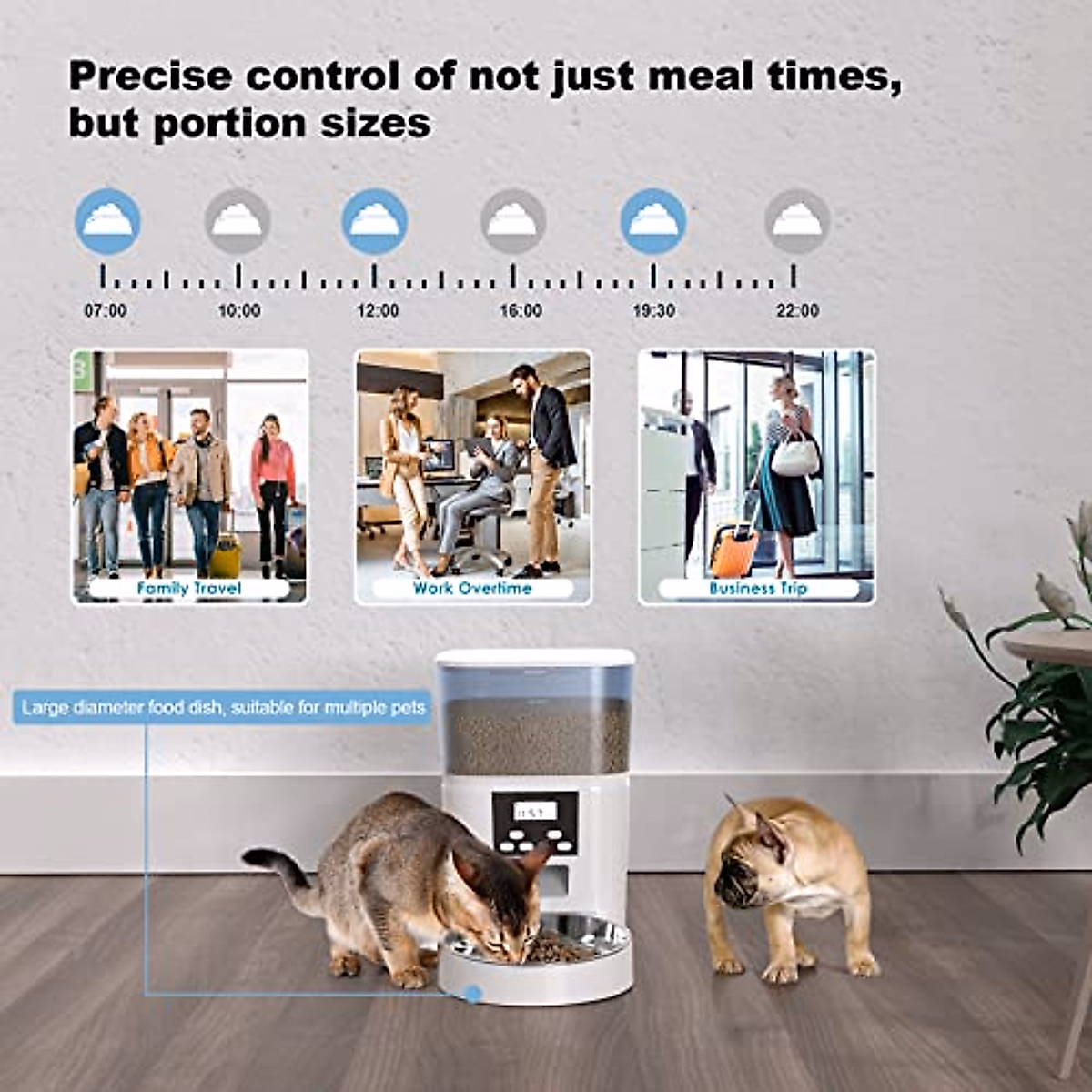 Tomxcute Automatic Cat Feeders,Cat Dry Food Dispenser for Cat Small Dog,4L Timed Dog Feeder with Desiccant Bag for Pet Feeder,Programmable Portion Size Control 6 Meals Per Day, 10s Voice Recorder