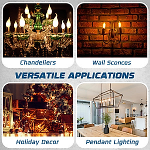 OHLECTRIC CA5 Clear Incandescent Decorative Light Bulb | 7.5W Flame Shaped Dimmable Bulb with E12 Base, 2300K Warm White Color Temprature | 12-Pack