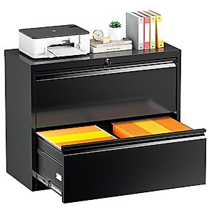 INTERGREAT Lateral File Cabinet 2 Drawer, Metal Filing Cabinet with Lock for Legal/Letter A4 Size, Locking Black File Cabinet for Home Office