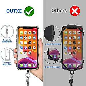 OUTXE Phone Lanyard Tether with 4 Patch- 2× Phone Tether, 4× Phone Patch with Adhesive, Compatible with Smartphone- Silver