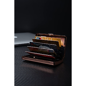 HAPUTDY RFID Metal Blocking Credit Card Holder/Travel Wallet/Protective Case (7 Cards Rose gold)