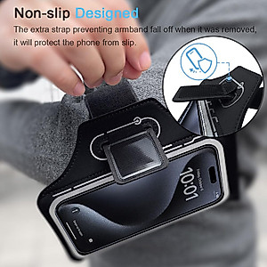 iPhone 15 Pro Max, 14 Pro Max Armband, JEMACHE Gym Workouts Running Phone Arm Band for iPhone 15/14 Plus, 15/14/13/12/11 Pro Max with Airpods Holder (Black)