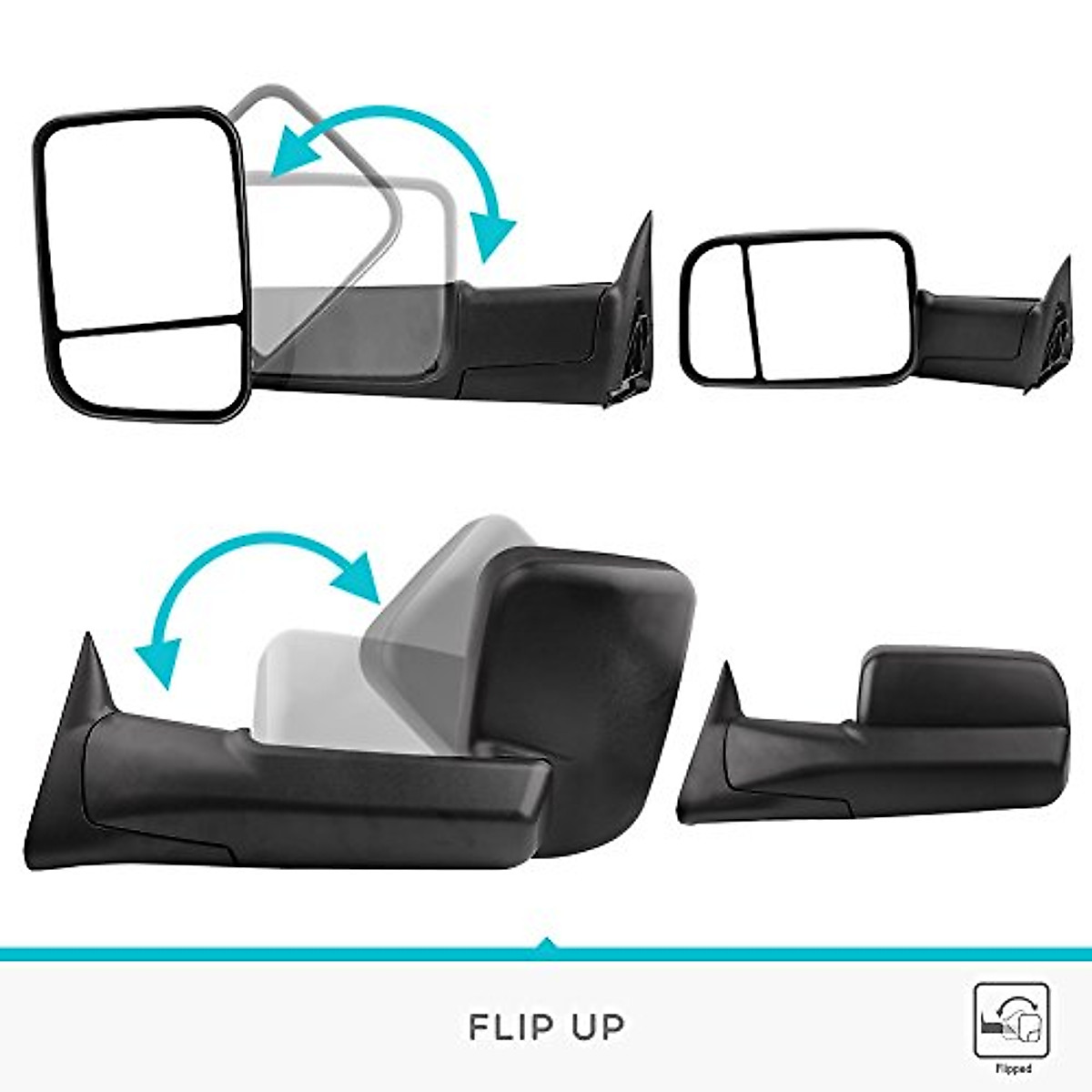 YITAMOTOR Towing Mirrors Compatible with Dodge Ram, Manual Flip Up Folding with Support Brackets Tow Mirrors, Replacement for Dodge Ram 1994-2001 1500, Ram 1994-2002 2500 3500 Truck