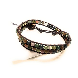 Infinityee888 Jasper 2 Wrap Bracelets and Choker woven Leather Necklace 2 in 1, Men Bracelet, Women Bracelet, Teengirls Bracelet Green