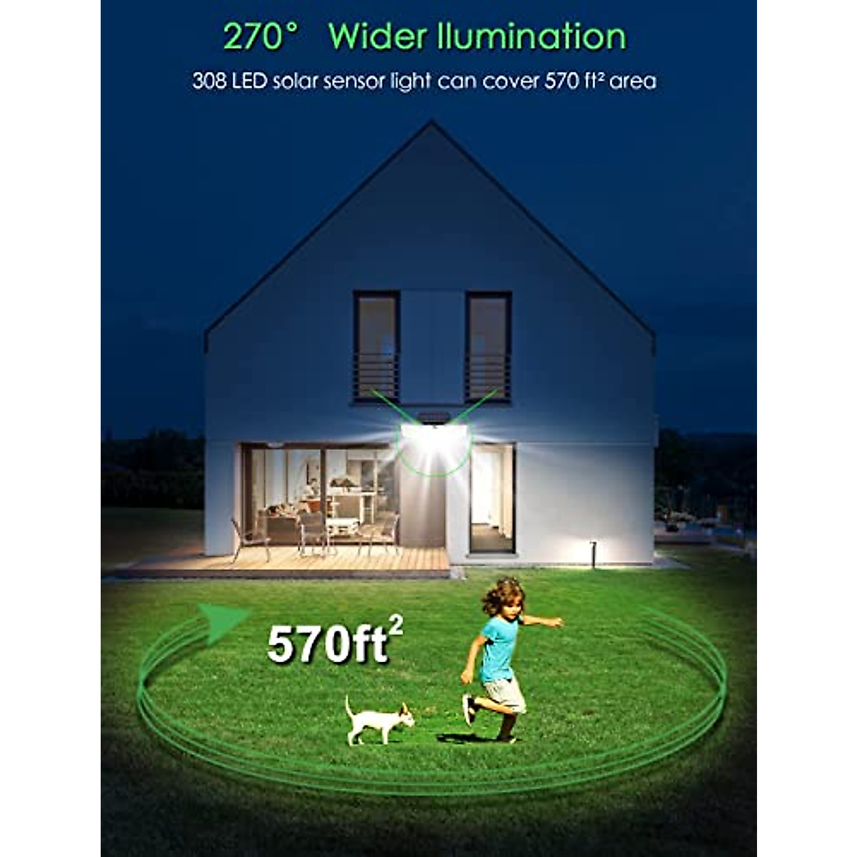 YUNNOVA Solar Outdoor Lights - Motion Sensor Outdoor Lights with 3 Heads Reflector Wireless Illumination Security Flood Lights with 270° Wide Angle,IP65 Waterproof,Wall Light for Garden Patio Garage