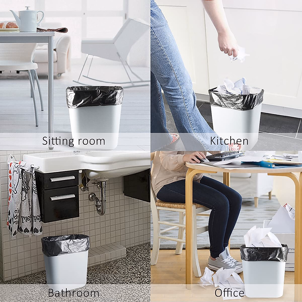 2 Gallon 100 Counts Small Strong Black Trash Bags Garbage Bags by Teivio,Small Waste Basket Liner, Bathroom Trash Can Bin Liners, Plastic Bags for home office kitchen,Black