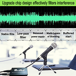 penypeal Rechargeable Phantom Power Supply 48V 1-Channel Up to 40 Hours of Use, Low Noise for Any Condenser Microphones, Recording, Audio Equipment, black (PT2)