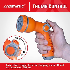 YAMATIC Garden Hose Nozzle, 10 Spray Patterns, Thumb Control On Off Valve for Watering Garden, Washing Cars, and Showering Pets - ABS Comfortable Anti-slip Grip