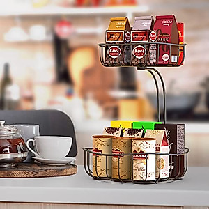 Weronique 2-Tier Countertop Fruit Basket Fruits Vegetables Storage Bowl Stand Holder with Banana Hanger, Black