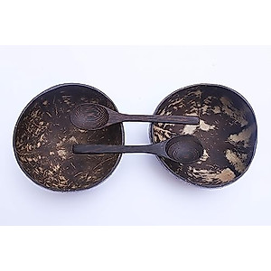 Natural Coconut Bowls and Coconut Spoons (Set of 2 Bowls and 2 Spoons) - 100% Natural Serving Bowls - Vegan - Organic - Hand Made - Eco Friendly - Made from Reclaimed Coconut Shells - by Coco Co.