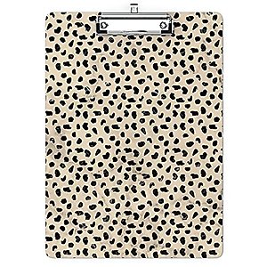 Cute Clipboard with Designs ​Wood A4 Letter Size Hardboard Office Clipboards, Retractable Hole for Hanging Decorative Clip Board - Cheetah Spots（12.4" x 8.9"）