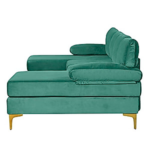 Modern Large Velvet Fabric U-Shape Sectional Sofa, Double Extra Wide Chaise Lounge Couch with Gold Legs