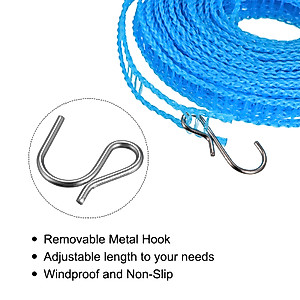 uxcell Portable Clothesline, 32.8ft Nylon Windproof Non-Slip Washing Line Rope for Courtyard Outdoor Travel Camping Laundry Drying, Blue
