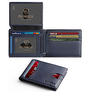 RUNBOX Men's Wallets Slim Rfid Leather 2 ID Window With Gift Box