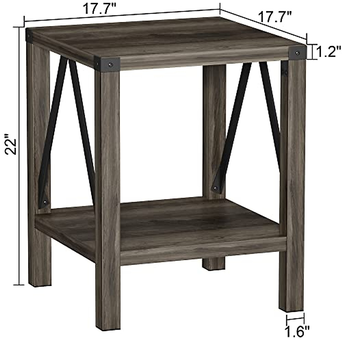 Treocho Farmhouse End Side Table, Rustic Vintage Nightstand with Shelf for Living Room, Bedroom, Grey Wash