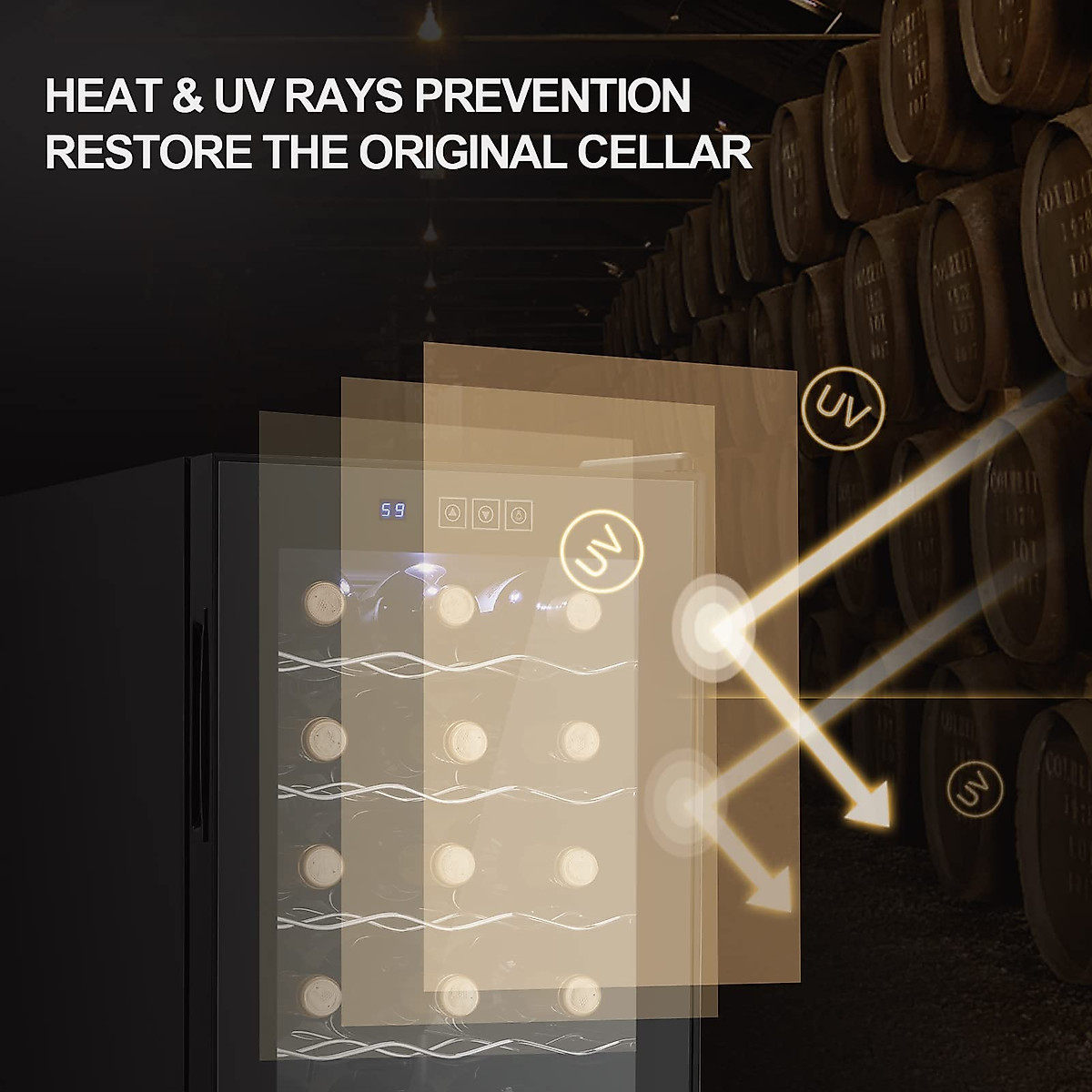 JINJUNYE 15-18 Bottle Wine Fridge, Wine Coolers for Home Freestanding with Touch Screen Digital Temperature Control, Wine Refrigerator for Red White Wine, Champagne, Sparking, Beer