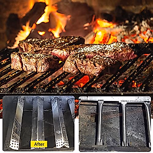 Yiming Grill Replacement Parts for Grillmaster 720-0697, Nexgrill 720-0697 and Sunbeam 720-0697 Gas Grill Models, Stainless Steel Heat Plate Tent Shields, Grill Burner Tubes Set, 4-Pack