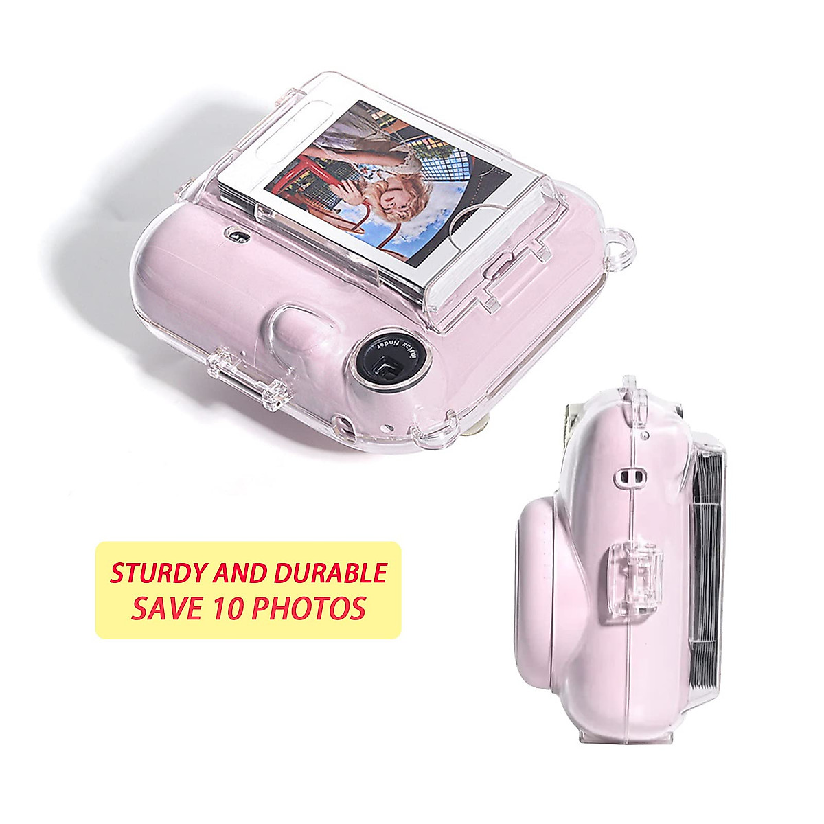 Ngaantyun Mini 12 Clear Case Bundle Kit for Fujifilm Instax Mini 12 Instant Camera Case with Film Pocket Pictures Holder, Stickers Skin Decal, Adjustable Shoulder Strap Accessories