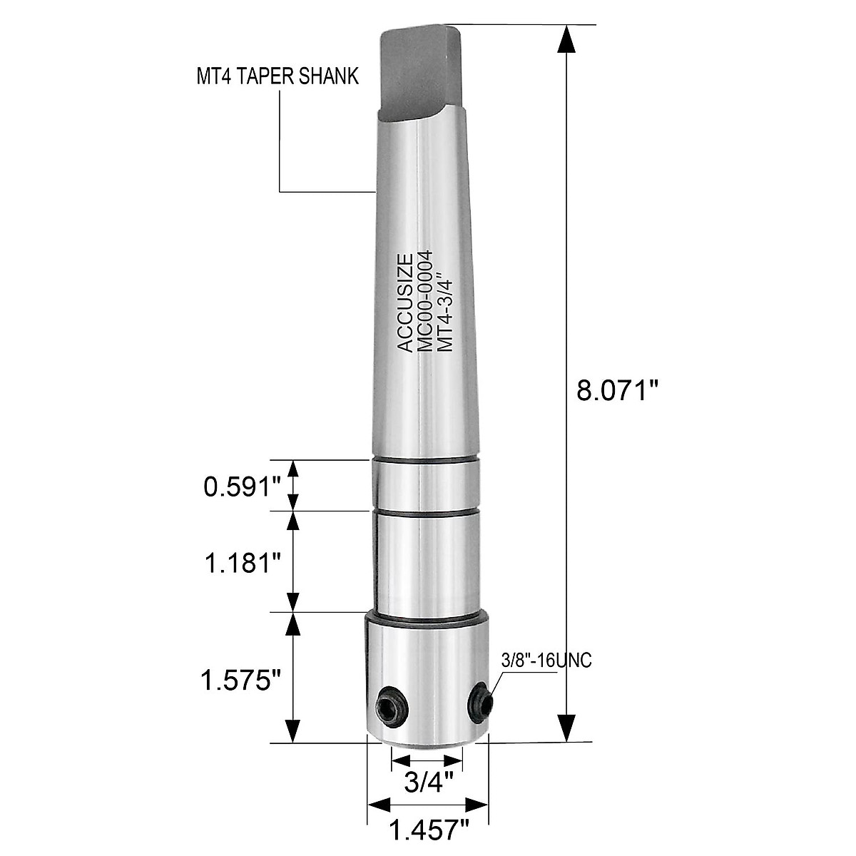 Accusize Industrial Tools Magnetic Drill Annular Cutter Arbor Mt4 to 3/4'' Weldon Shank, Mc00-0004