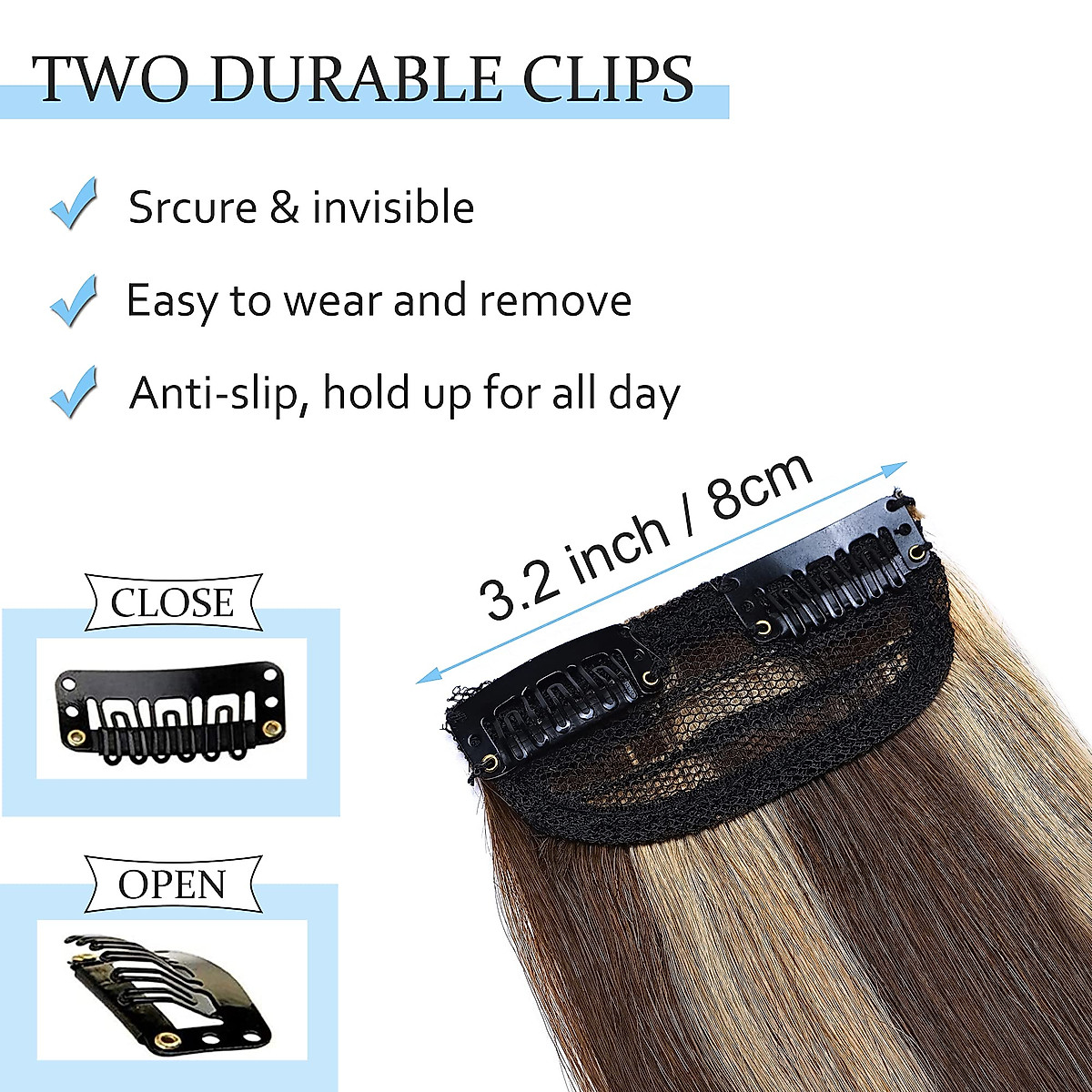 SEGO 2 Pcs Short Hair Extensions Clip in Human Hair 6 Inch 20g Hairpiece Human Hair Toppers for Women With Thinning Hair Adding Hair Volume -#4P27 Medium Brown&Dark Blonde