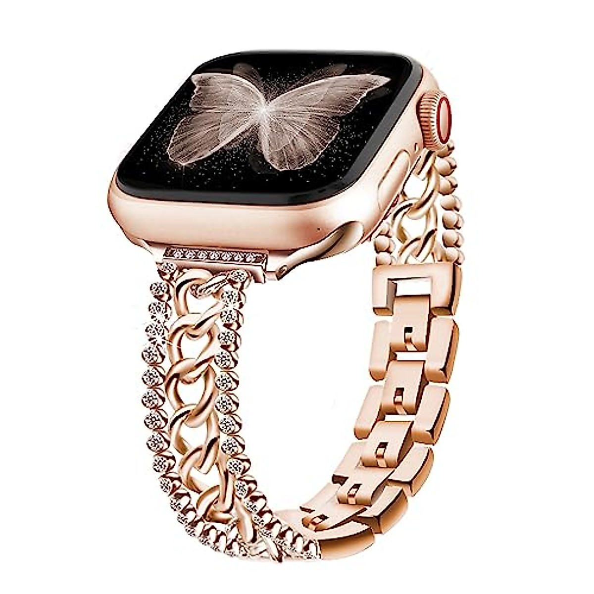Bling Chain Bracelet Compatible with Apple Watch Band 41mm 40 mm 38mm Series 8 7 6 5 4 3 2 1 SE Women, beu1st Replacement iWatch Band Diamond Rhinestone Stainless Steel Metal Wristband Strap Rose Gold