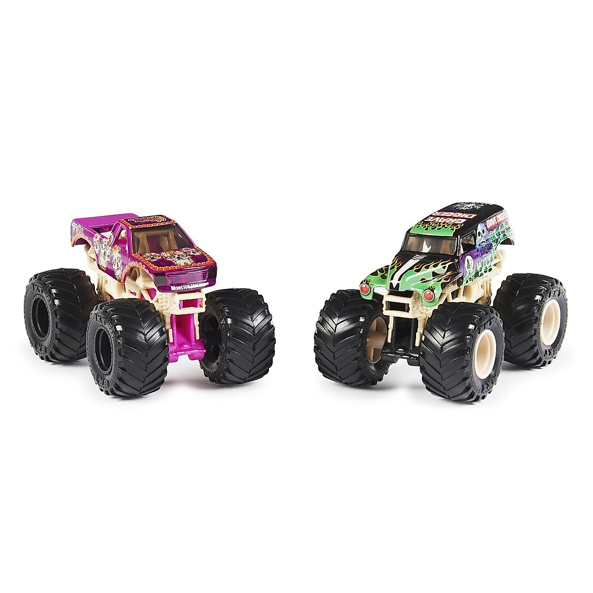 Monster Jam Die-Cast Monster Trucks, 1:64 Scale, Kids Toys for Ages 3 and up 2 Pack Series 24 (Grave Digger vs Calavera Series 19)