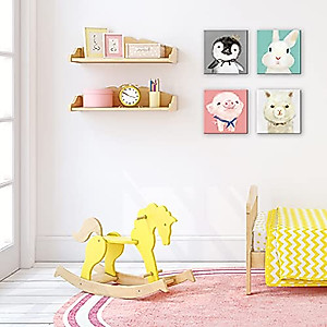 Merrleem Kids Canvas Wall Art Prints Colourful Animals Wall Decor Picture Painting for Baby Room Bedroom Nursery Decor (12"x12"x4pcs)