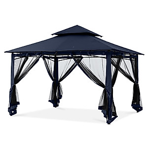 MASTERCANOPY Outdoor Garden Gazebo for Patios with Stable Steel Frame and Netting Walls (10x10,Navy Blue)