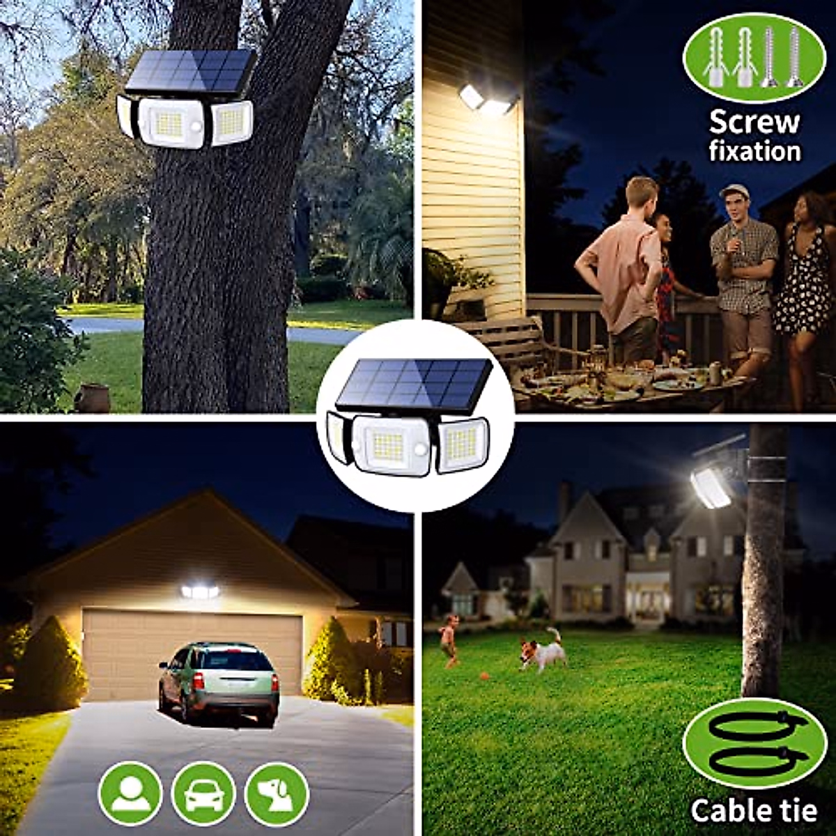 intelamp Solar Motion Sensor Outdoor Lights 2 Pack Solar Flood Lights Outdoor, High Bright 1200LM Security Lights Adjustable Solar Wall Lights with 3 Modes Used for Patio, Garden, Garage, Porch
