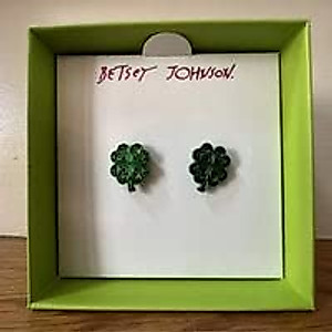 Betsey Johnson Luck of The Irish Green & Gold Four Leaf Clover Stud Earrings