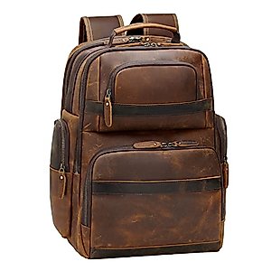 TIDING Men's Vintage Leather Backpack 15.6" Laptop Bag Large Capacity Business Travel Hiking Shoulder Daypacks