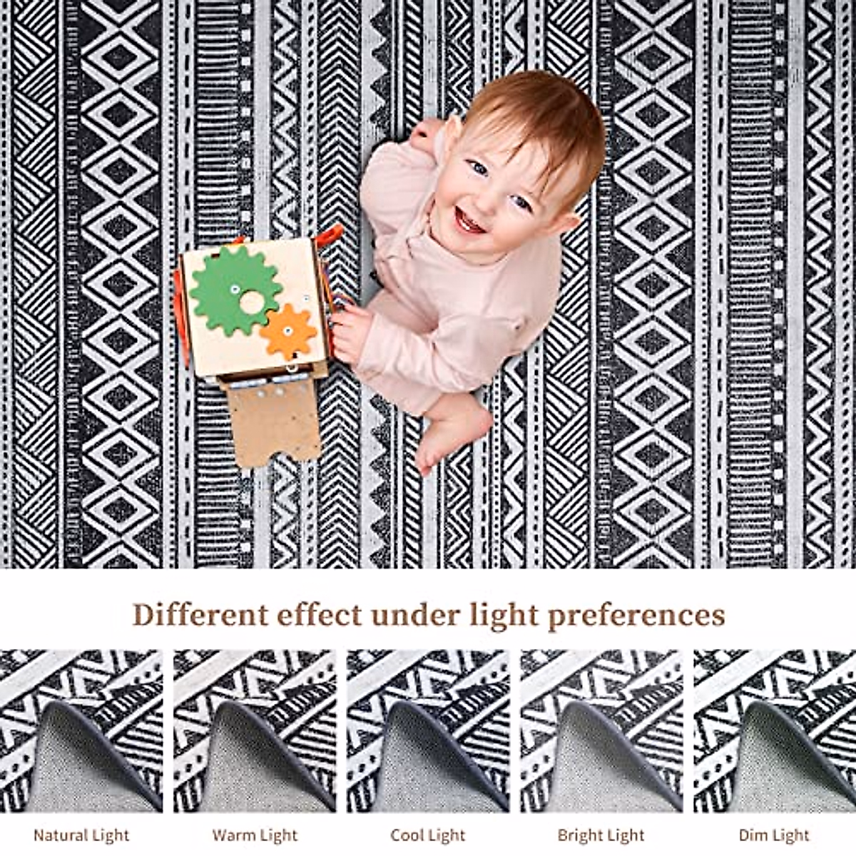 RUGSREAL Boho Moroccan Area Rug 5' x 7' Machine Washable Modern Diamond Carpet Rug Distressed Bohemian Foldable Accent Rug Coffee Table Rug Farmhouse Dining Table Rug Office Bedroom Decor, Black