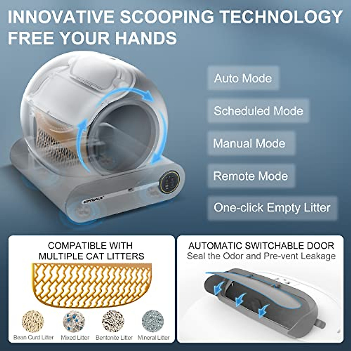 Comfipaws Self Cleaning Cat Litter Box Automatic Kitty Litter Box for Multiple Cats, Auto Clean Robot Cat Litter Box with APP Control & Ionic Deodorizer, Large Smart Cat Toilet with Mat, Liner, Brush