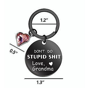 Funny Birthday Gifts for Grandson Granddaughter from Grandma Don't Do Stupid Keychain Funny Sarcasm Gift for Women Men Friend Teenager Boy Girl Humor Gag Gifts Grandma to Kid Stocking Stuffer
