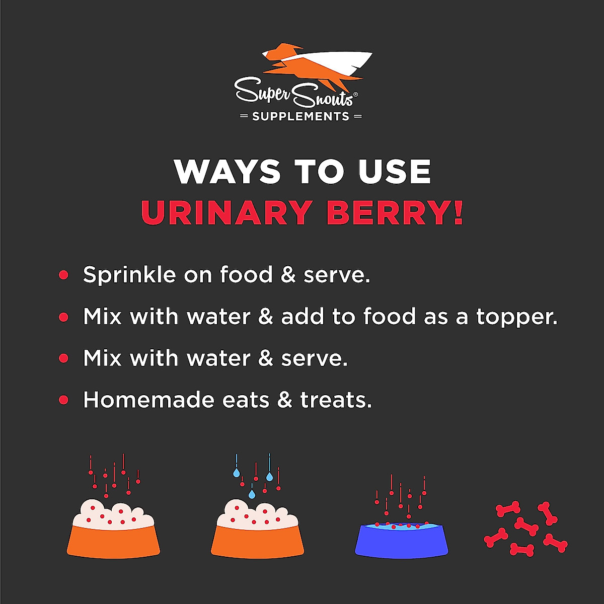 Super Snouts Urinary Berry Urinary Tract Supplements for Dogs & Cats, Made in USA, US & Canadian Blueberry & Cranberry Powder, UTI, Kidney Health Support, Bladder Support for Dogs (2.64 oz)