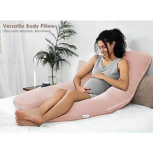 QUEEN ROSE Cooling Pregnancy Pillows, U Shaped Full Body Maternity Pillow for Pregnant Support, Rayon Derived from Bamboo, Buttery Soft, Super Breathable for Hot Sleeper, Peach