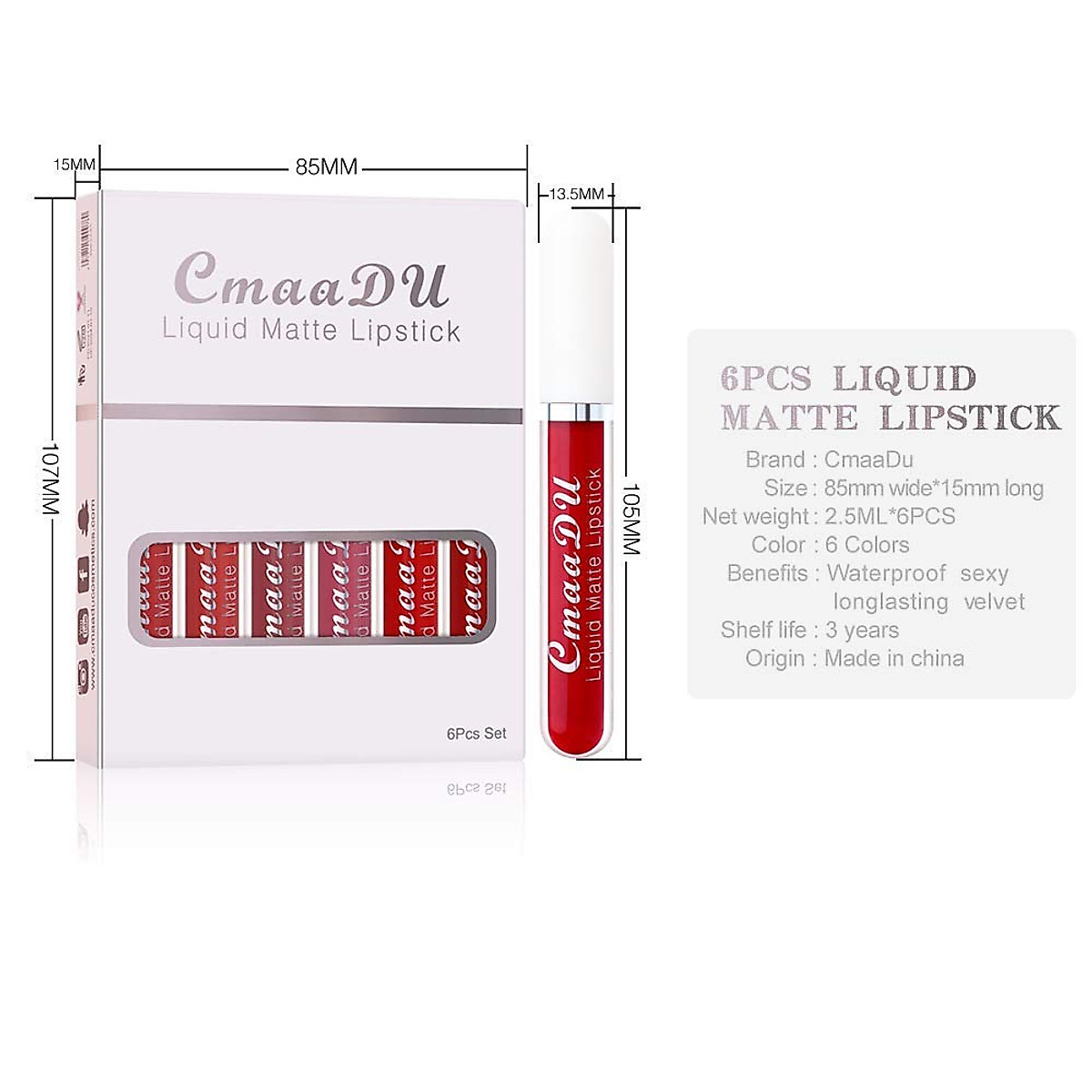 evpct CmaaDu 6Pcs Lipstick Matte Liquid Lipstick Lipgloss Set for Women, Dark Plum Wine Rose Mauve Red Nude Pink labiales mate 24 horas originales matte larga duracion 24 Hour Lipstick A-02