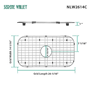 Serene Valley Sink Protector Grid 26-1/16" x 14-1/16", Centered Drain with Corner Radius 3-1/2", 304 Stainless Steel Material NLW2614C