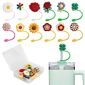 Almagic Cute Silicone straw covers cap 12 Pack,reusable Drinking Straw Covers Cap,Dust-Proof Straw Cap Toppers,With transparent storage box, convenient storage,for 6-9mm Straw